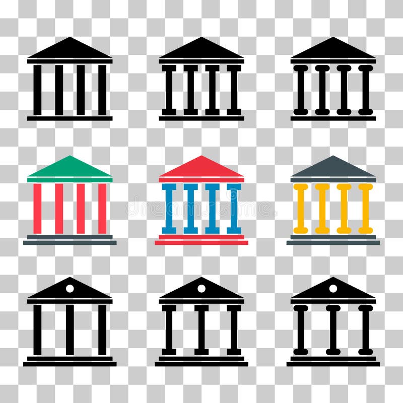 Set of University Architecture Icon, Museum Roman Symbol, Flat Design ...