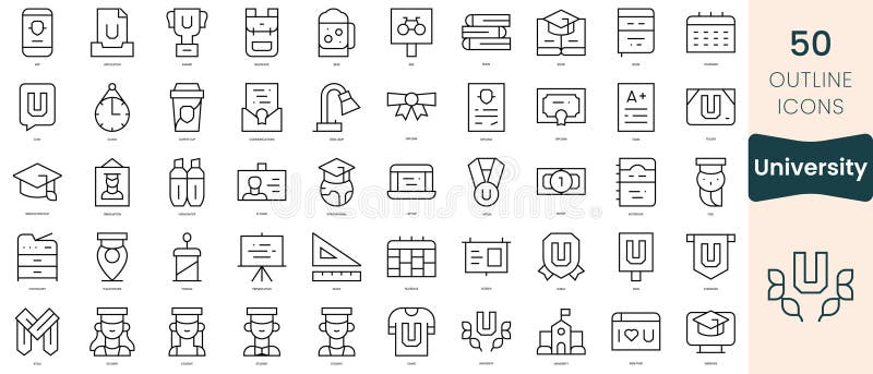 Set of University Icons. Thin Linear Style Icons Pack Stock Vector ...