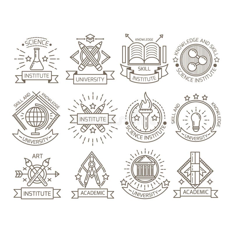 Set of University Logo Element Icons. Vector Illustration Decorative ...