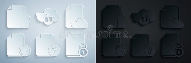 Set Unknown Document, Cloud Storage Text, Document with Clock, and, Download Upload and Upload ...