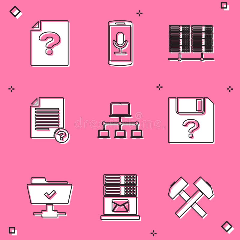 Set Unknown Document Mobile Recording Server Data Web Hosting Computer Network And Icon