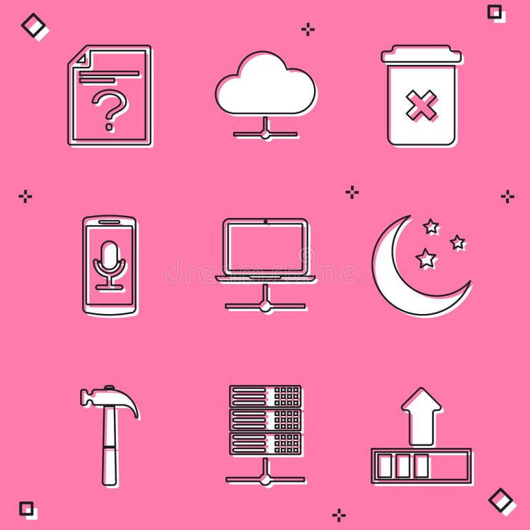 Set Unknown Document, Network Cloud Connection, Trash Can, Mobile Recording, Computer Network ...