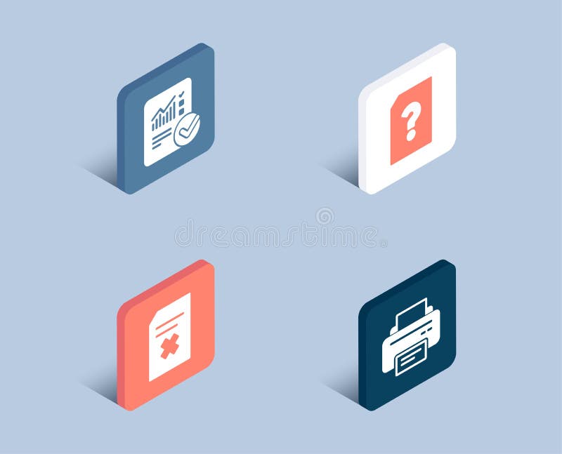 Unknown File, Delete File and Checked Calculation Icons. Printer Sign ...
