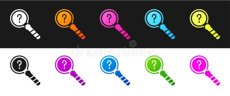 Set Unknown Search Icon Isolated on Black and White Background ...