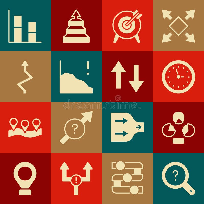 Set Unknown Search, Pie Chart Infographic, Clock, Target, Financial Growth Decrease, Arrow ...