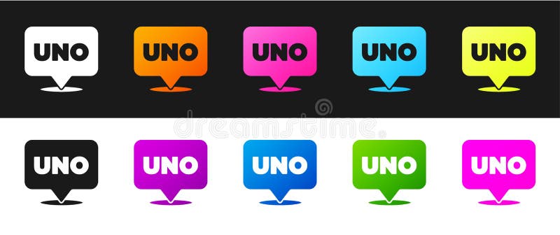 Set Uno Card Game Icon Isolated on Black and White Background. Vector ...