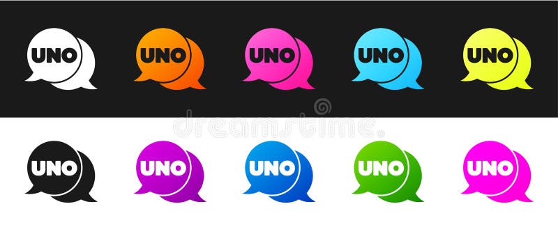 Set Uno Card Game Icon Isolated on Black and White Background. Vector ...