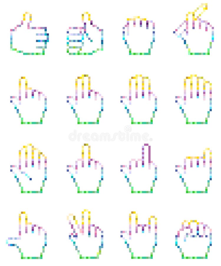 Set of Unusual Pixelated Hand Icons. Stock Vector - Illustration of ...