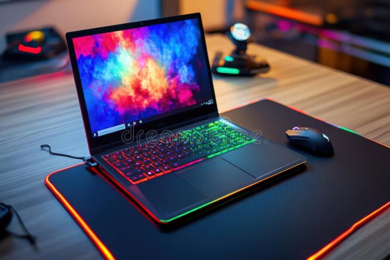 Set Up a Desktop Pc with Neon Lights, Laptop Display and Tech Devices ...