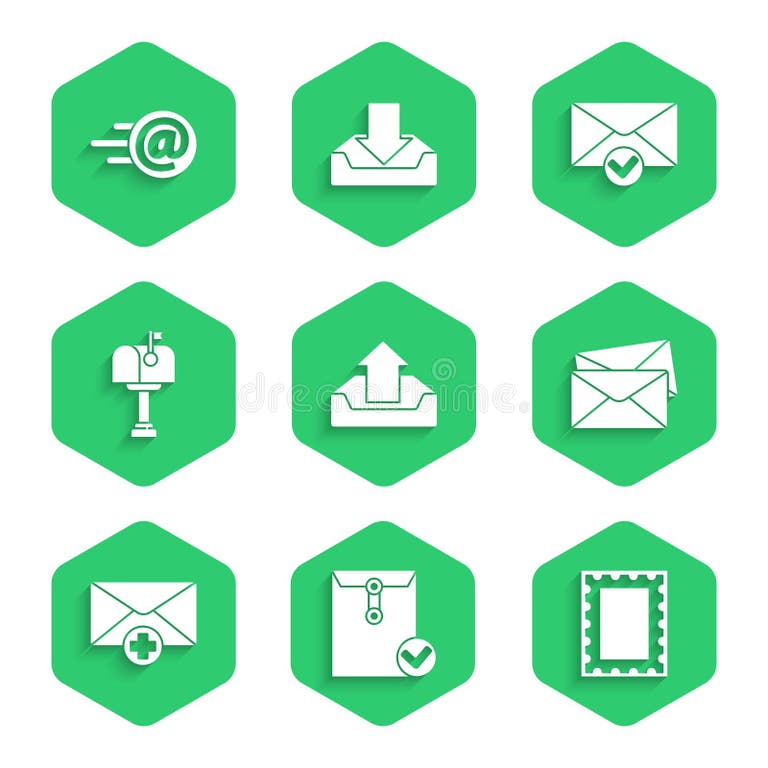 Set Upload Inbox, Envelope and Check Mark, Postal Stamp, Received ...