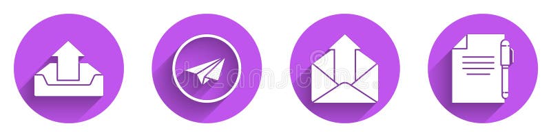 Set Upload Inbox, Paper Plane, Outgoing Mail and Document and Pen Icon ...