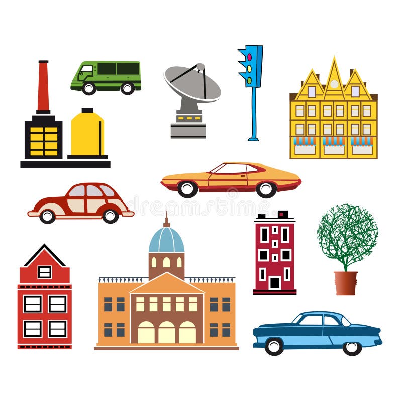 A set of urban objects stock vector. Illustration of architecture ...