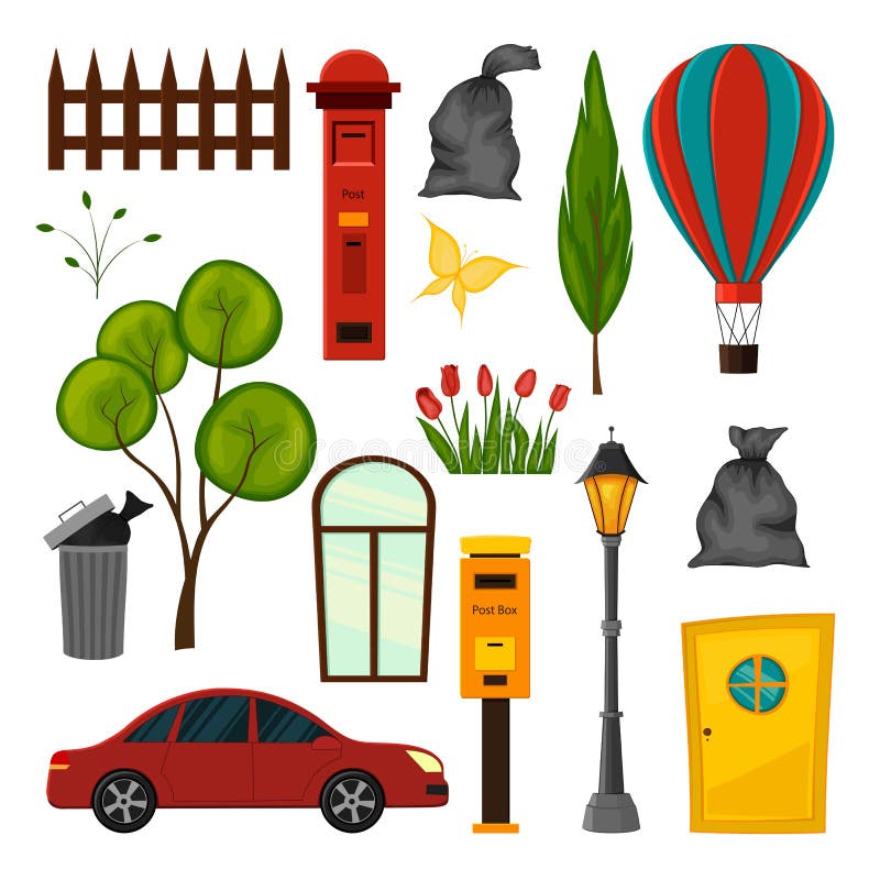 Set of Urban Objects for Your Design on a White Background. Cartoon ...
