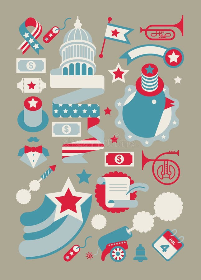Set of USA Patriotic Symbols Stock Vector - Illustration of digitally ...
