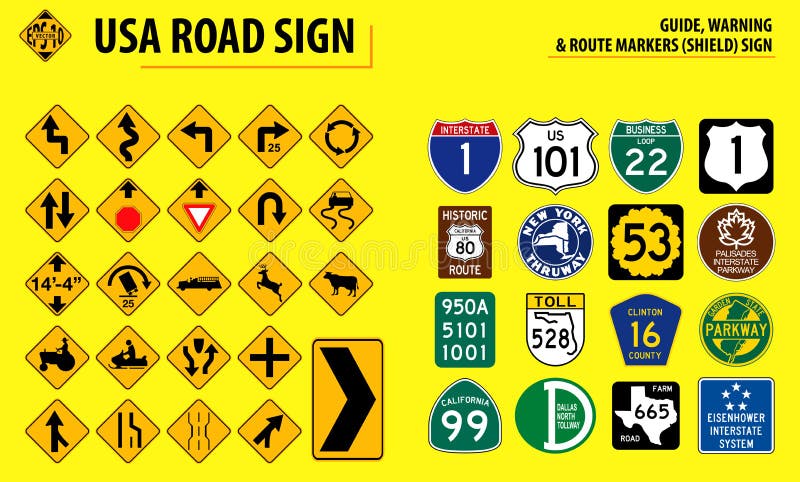 Set of USA road sign stock illustration. Illustration of hazard - 137553046