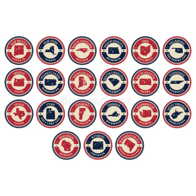 Set of USA State Maps Stamps. Vector Illustration Decorative Design ...