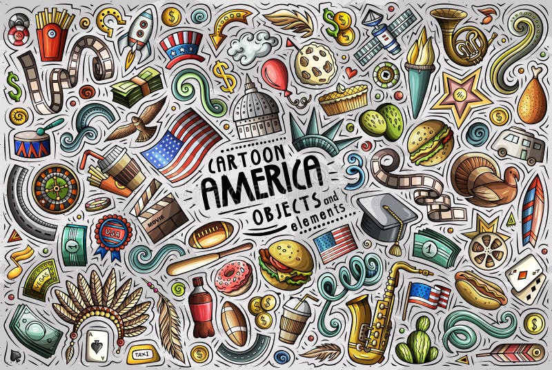 Set of USA Traditional Symbols and Objects Stock Illustration ...