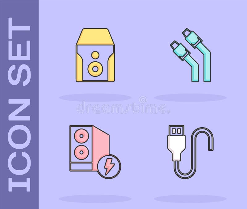 Set USB Cable Cord, Uninterruptible Power Supply, Case of Computer and ...