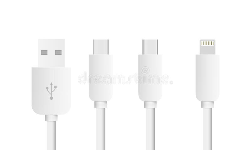 Set of USB Cable Lightning, Mini USB, Micro USB and USB Type C ...