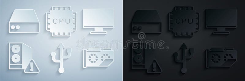 Set USB, Computer Monitor Screen, Case of Computer, Video Graphic Card ...