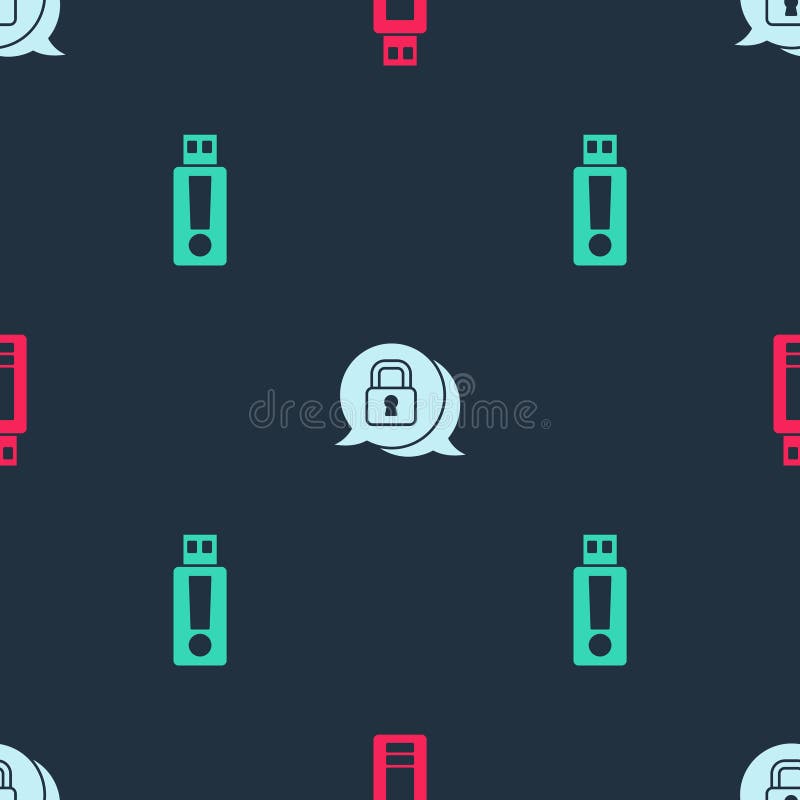 Set USB Flash Drive, Cyber Security and on Seamless Pattern. Vector ...