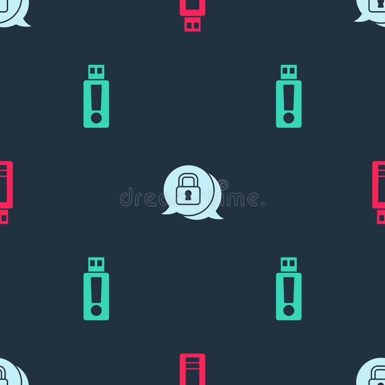 Set USB Flash Drive, Cyber Security and on Seamless Pattern. Vector ...