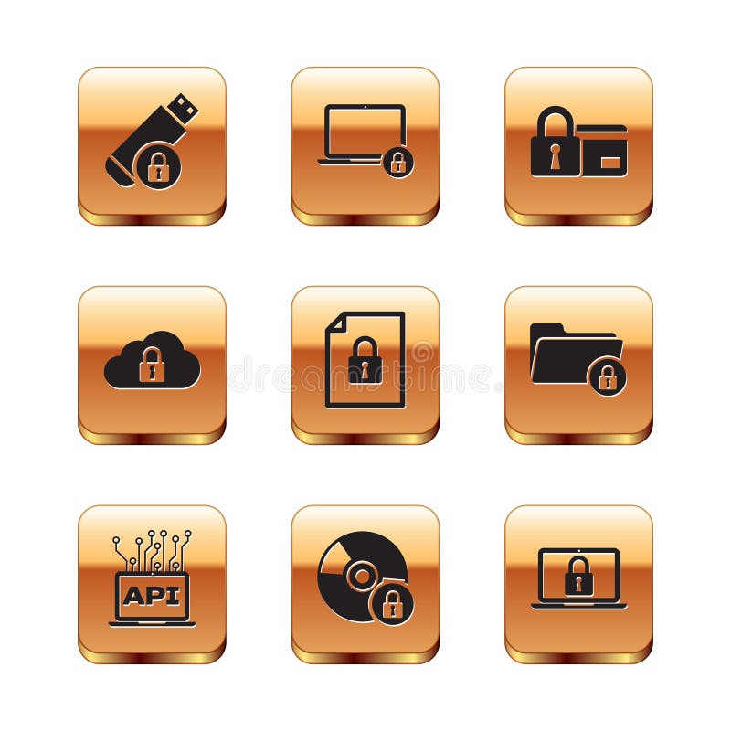 Set Usb Flash Drive With Lock Computer Api Interface Cd Or Dvd Disk Document And Cloud