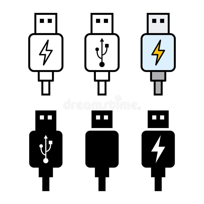 Set of USB Plug Cable Icon Technology, Connect Device Sign, Electronic ...