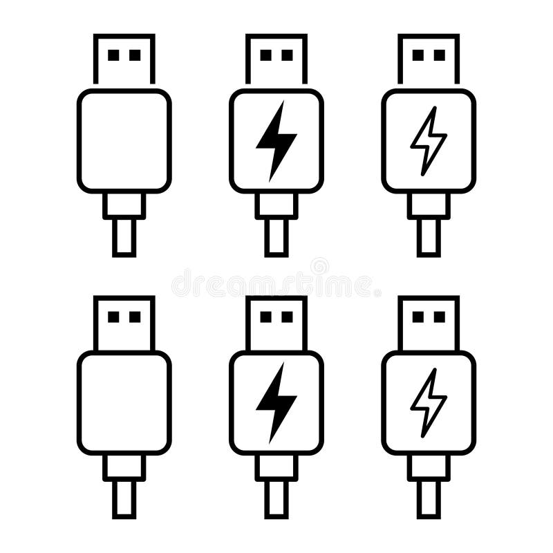 Set of USB Plug Cable Icon Technology, Connect Device Sign, Electronic ...
