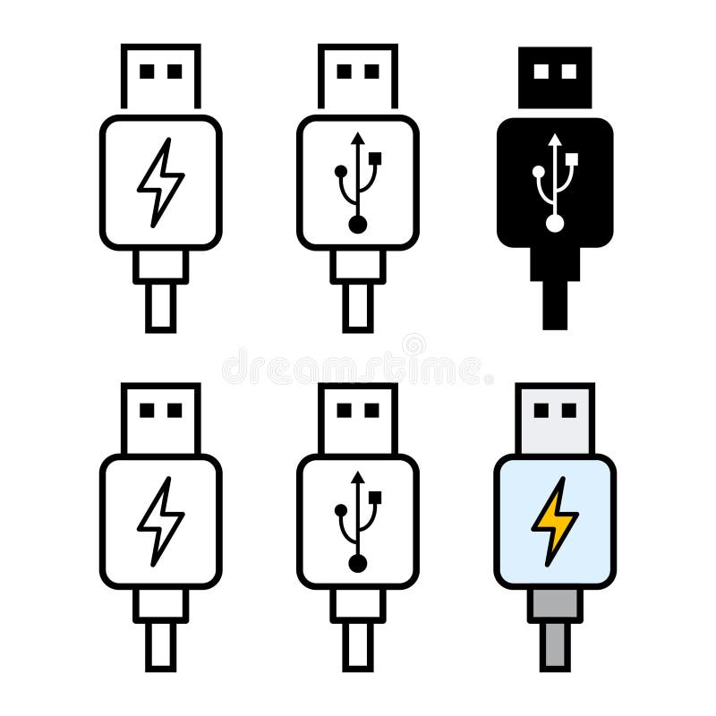 Set of USB Plug Cable Icon Technology, Connect Device Sign, Electronic ...