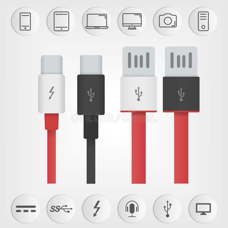 USB type-C red wire stock vector. Illustration of data - 107031683