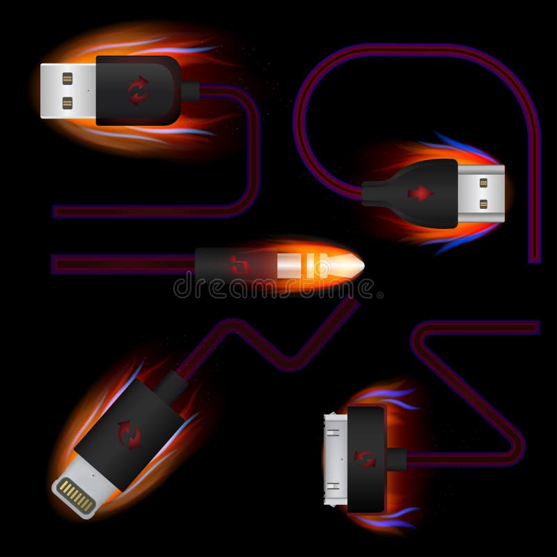 Set USB, Wires, Adapters, Conductors, Connection in Fire Stock ...