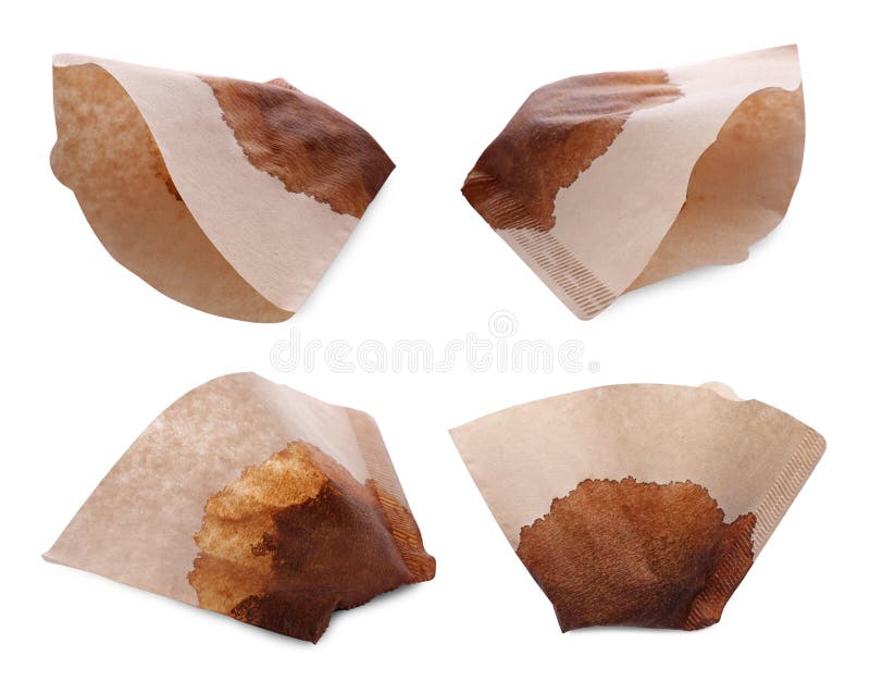 Set with Used Coffee Filters Isolated on White Stock Photo - Image of ...