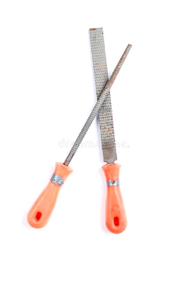 Set of Used Metal File with Orange Handle Isolated on a White ...