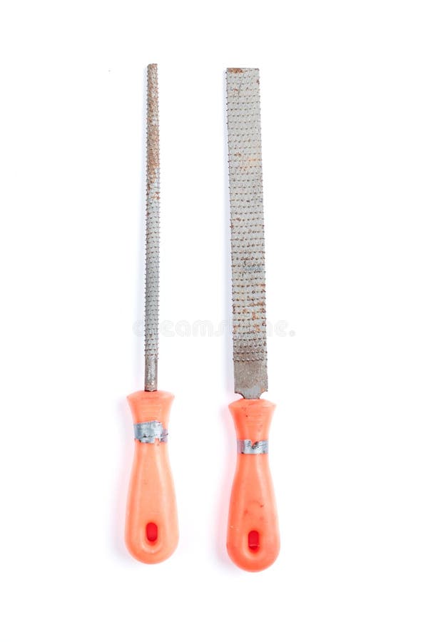 Set of Used Metal File with Orange Handle Isolated on a White ...
