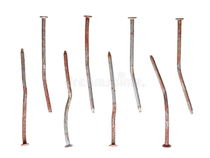 Rusty Deformed and Nails Close-up, Isolated on White Stock Image ...