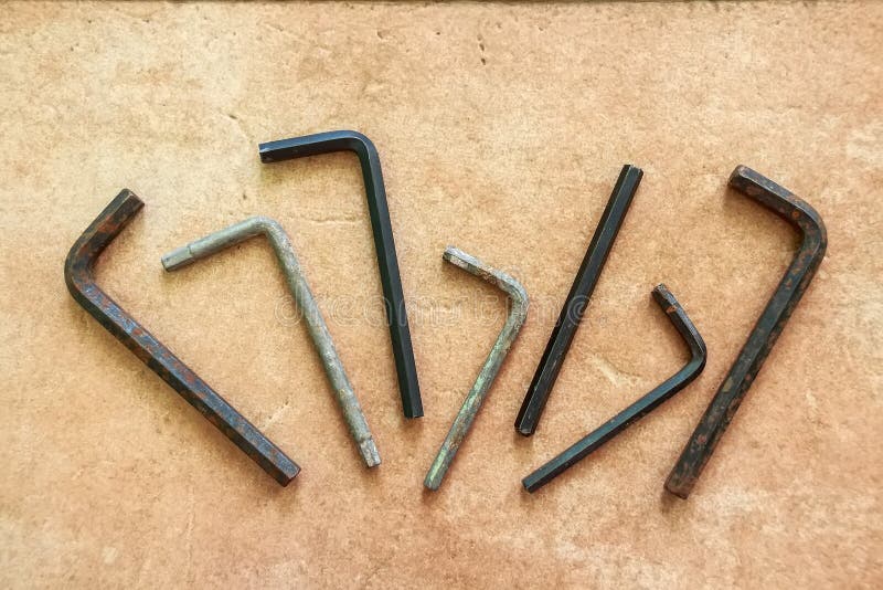 Set of used rusty hex keys stock image. Image of pattern - 91437831