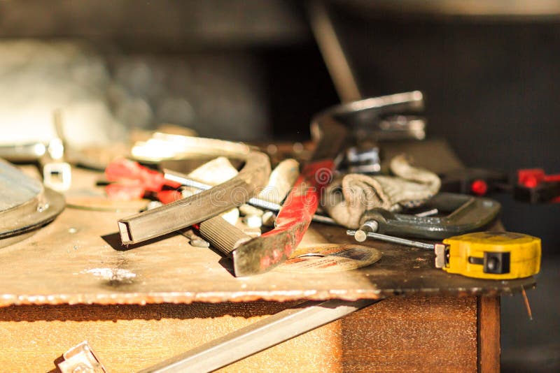 Heavy Metal Tools in Workshop in Sunlight Stock Image - Image of ...