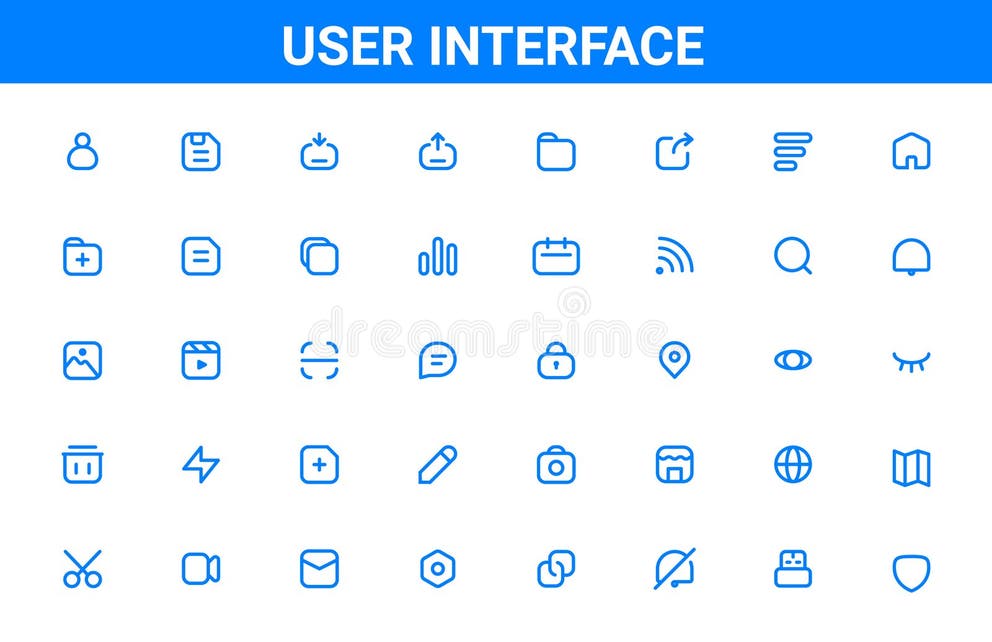 Set of User Friendly Icons in Line Style for User Interface Icons Stock ...