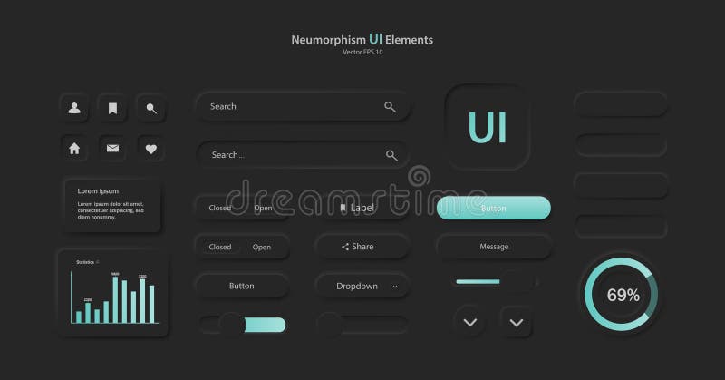 A Set of User Interface Elements for a Mobile Application in Black ...