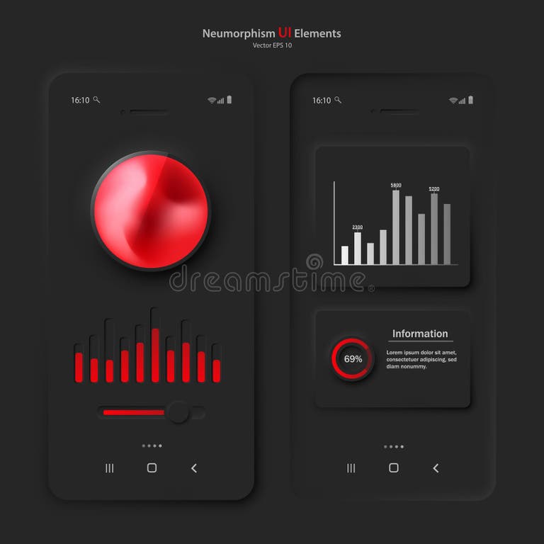 A Set of User Interface Elements for a Mobile Application in Black Red ...