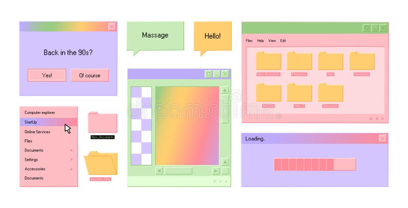 Set Of User Interface Elements Retro Computer 90s Concept Stock Vector
