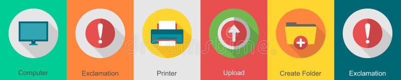 A Set of 6 User Interface Icons As Computer, Exclamation, Printer Stock ...