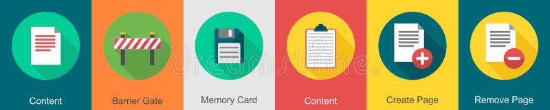 A Set of 6 User Interface Icons As Contract, Barrier Gate, Memory Card ...