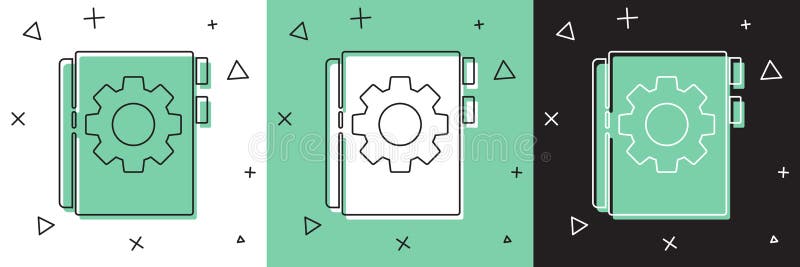 Set User Manual Icon Isolated on White and Green, Black Background ...