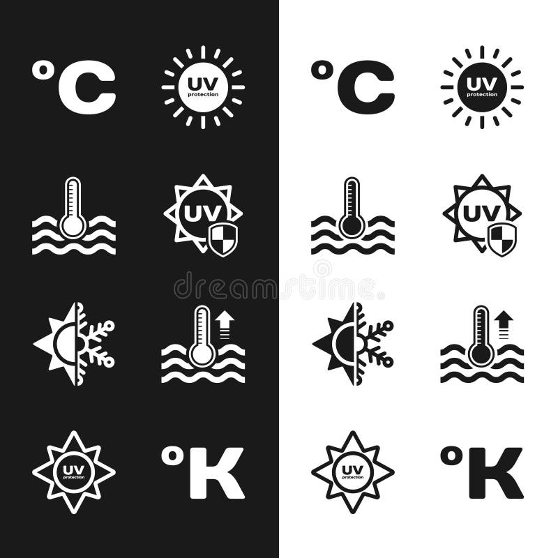 Set UV Protection, Water Thermometer, Celsius, Sun and Snowflake ...