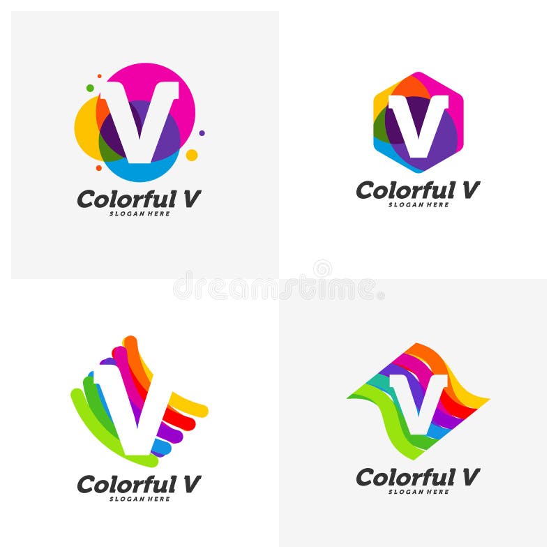 Set of V Letter Colorful Logo Design Concept. Vector Design Template ...