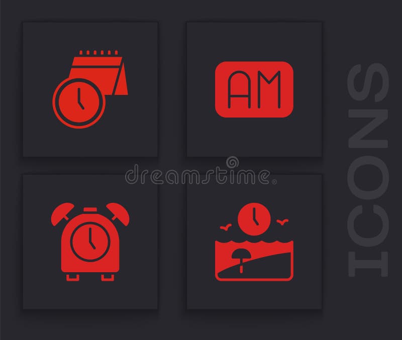 Set Vacation Time, Calendar and Clock, Morning and Alarm Icon. Vector ...