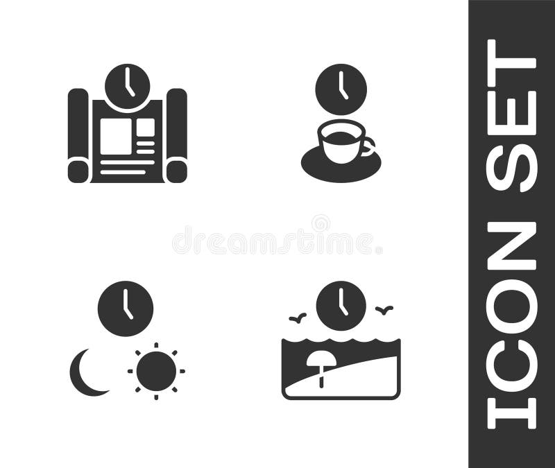 Set Vacation Time, Project Plan, Day and Night with and Coffee Icon ...