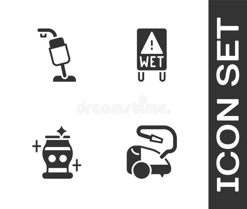 Set Vacuum Cleaner, , Clean Vase and Wet Floor Icon. Vector Stock ...